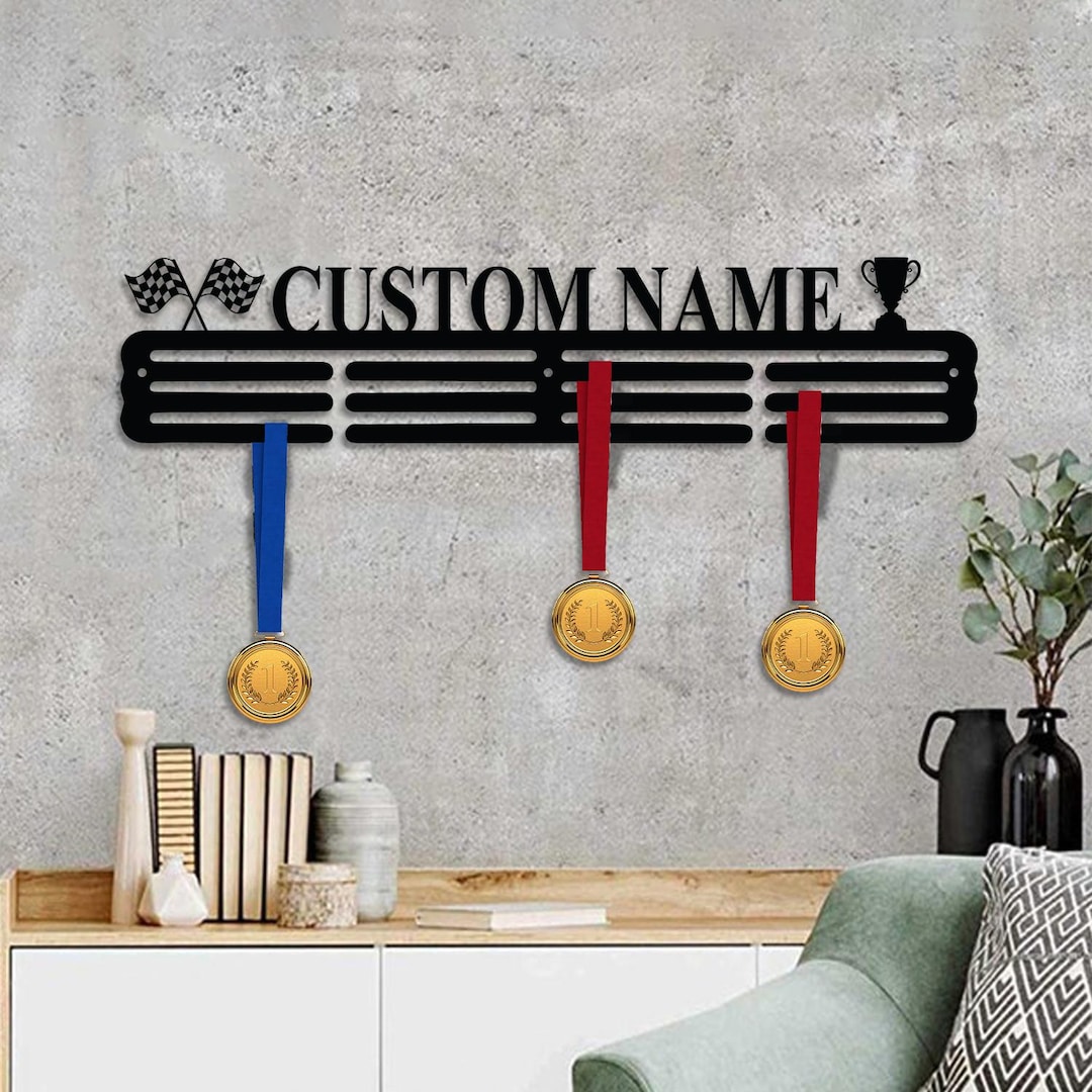 Racing Flag Custom Medal Hanger Monogram - 12 Rungs for Medals ...