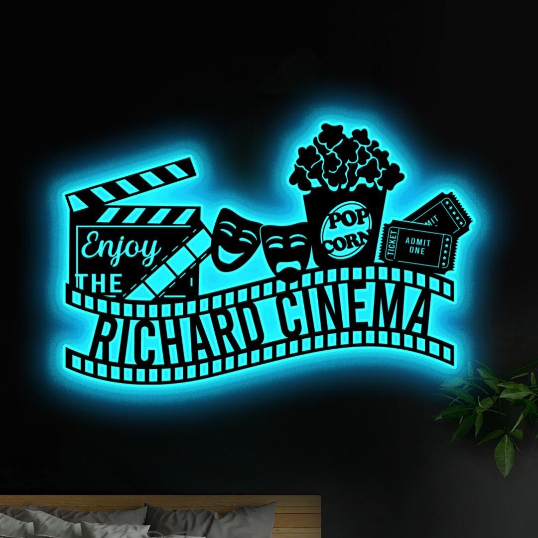 Personalized Home Theater Metal Sign Led Light, Home Theater Metal ...