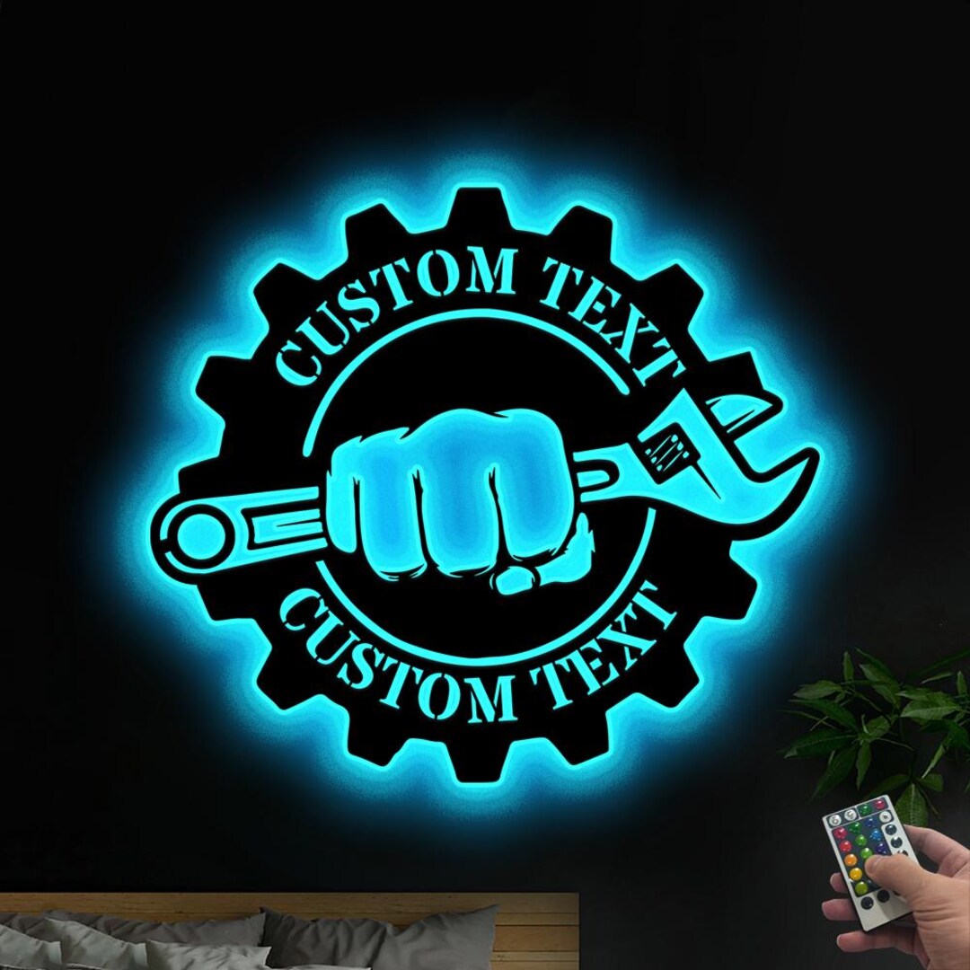 Personalized Man Cave Shop Sign Metal Led Light | Custom Metal Shop ...