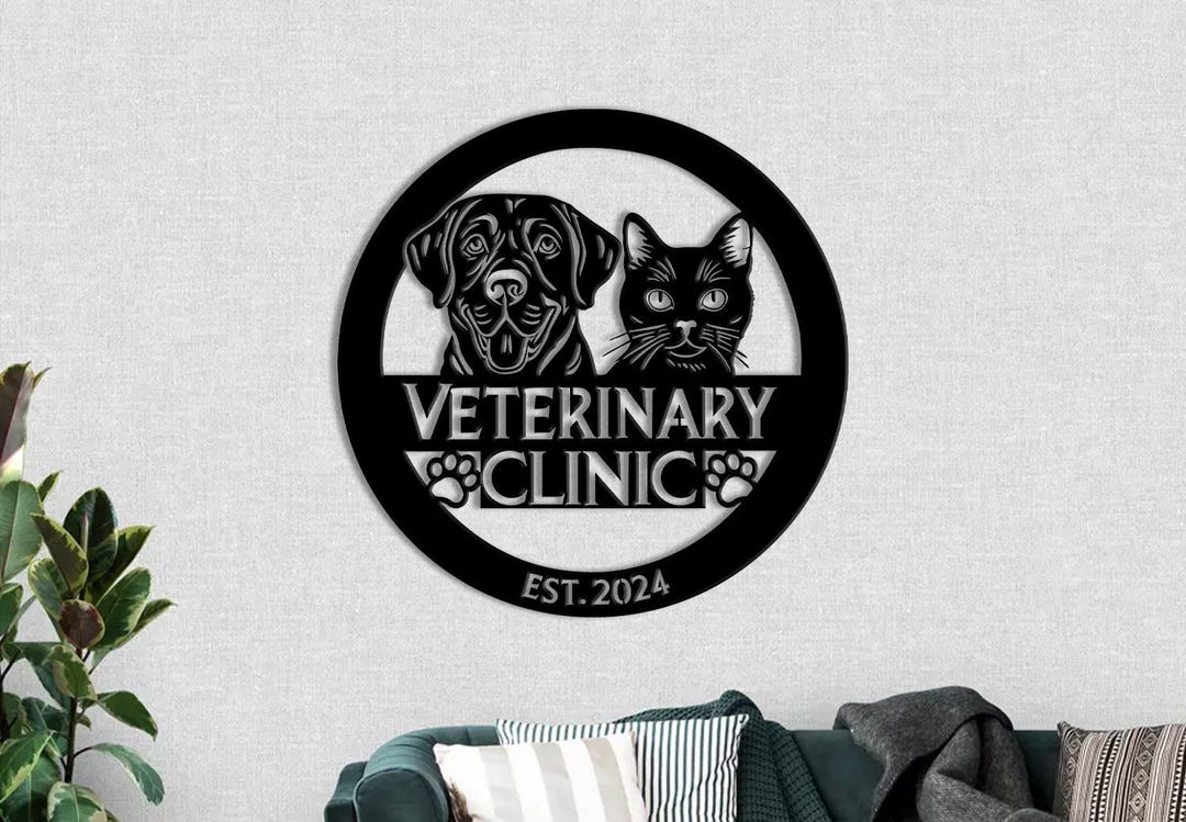 Custom Veterinarian Metal Wall Art, Vet Name Sign Metal, Dog Cat Clinic ...