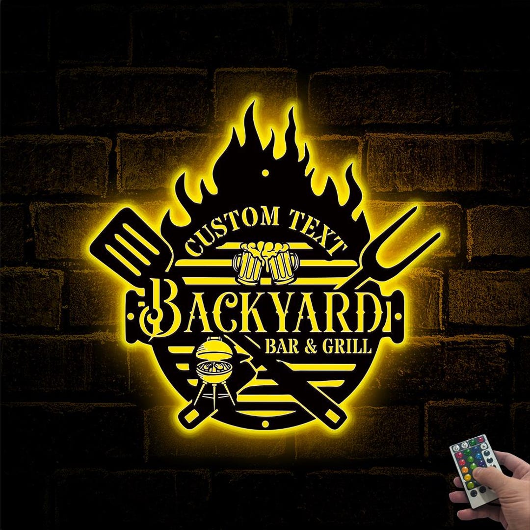 Personalized Metal Barbecue Wall Led Light, Custom Grill Sign, Barbecue ...
