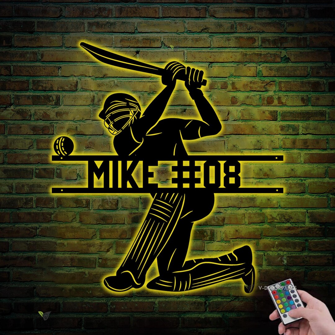 Custom Cricket Sign, Metal Wall With LED Light, Cricket Player Gift ...