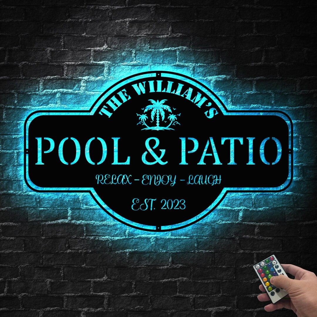 Custom Pool & Patio Sign LED Light, Personalized Swimming Pool Decor ...