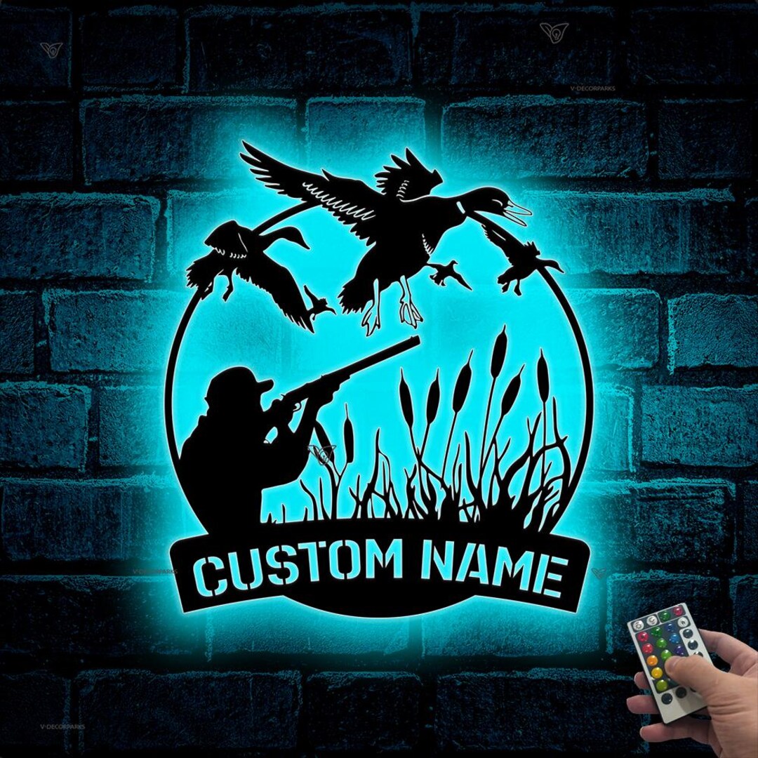 Personalized Duck Hunting Metal Wall Art LED Light, Custom Hunter Name ...