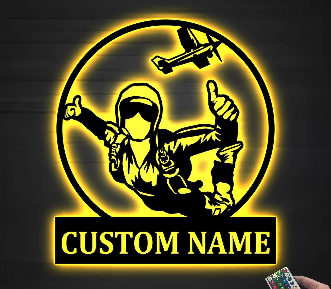 Personalized Skydiving Metal Wall Art LED Lights, Skydiving Metal Sign ...