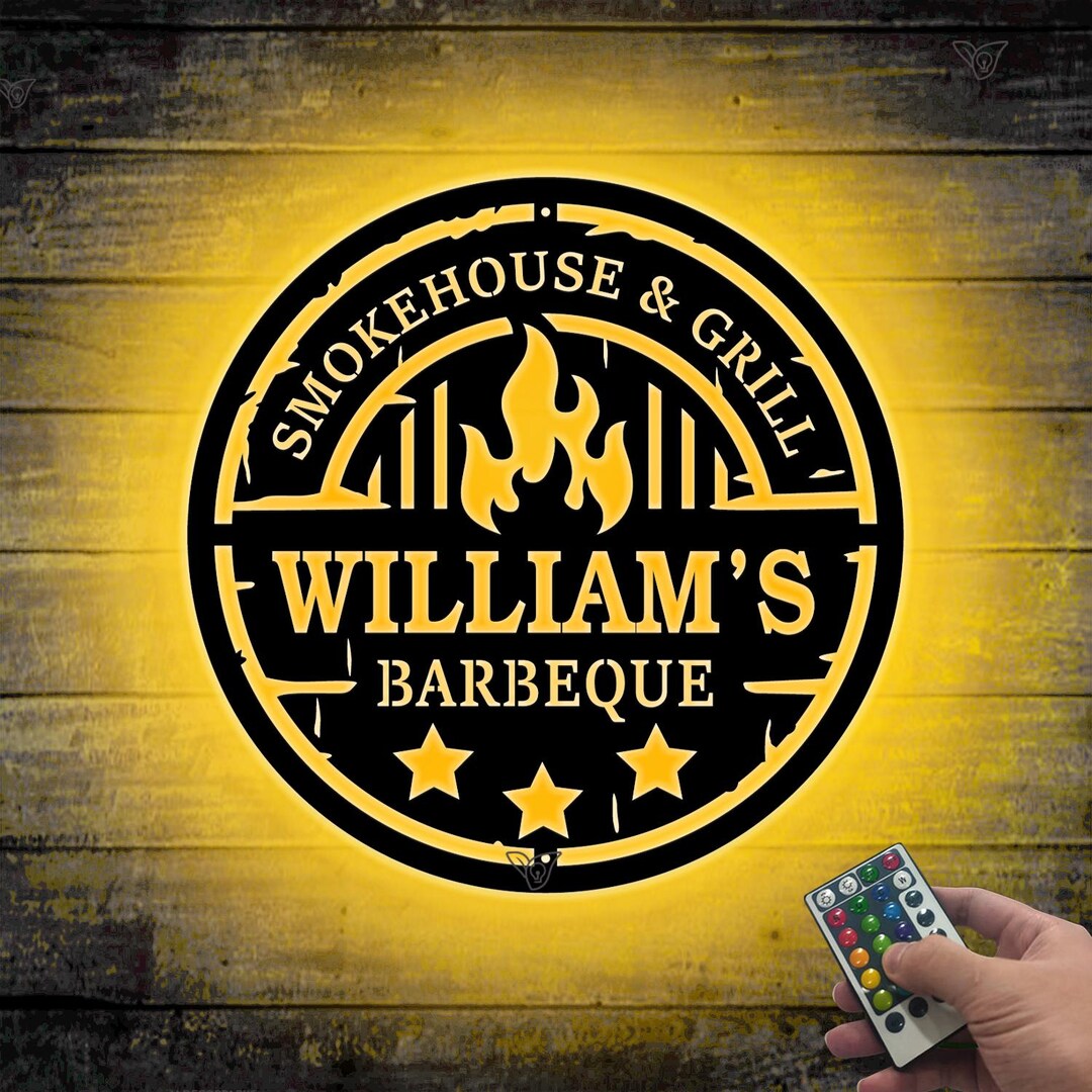 Personalized Metal Barbecue Wall Led Light, Custom Grill Sign, Barbecue ...