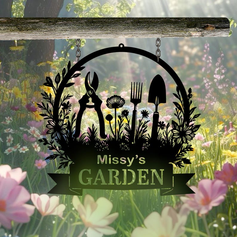 Personalized Garden Tools Sign, Custom Garden Sign Garden Name Sign ...