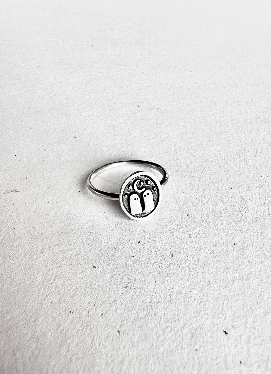 New Ghost Ring! Two Ghosts Under a Crescent Moon. Sterling Silver ...