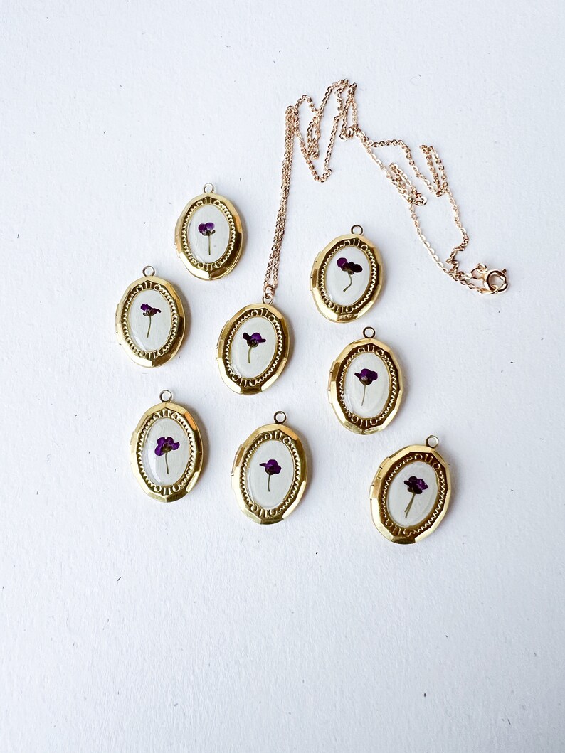 Brass Locket Necklace: Real Purple Flowers, Botanical Keepsake - Etsy