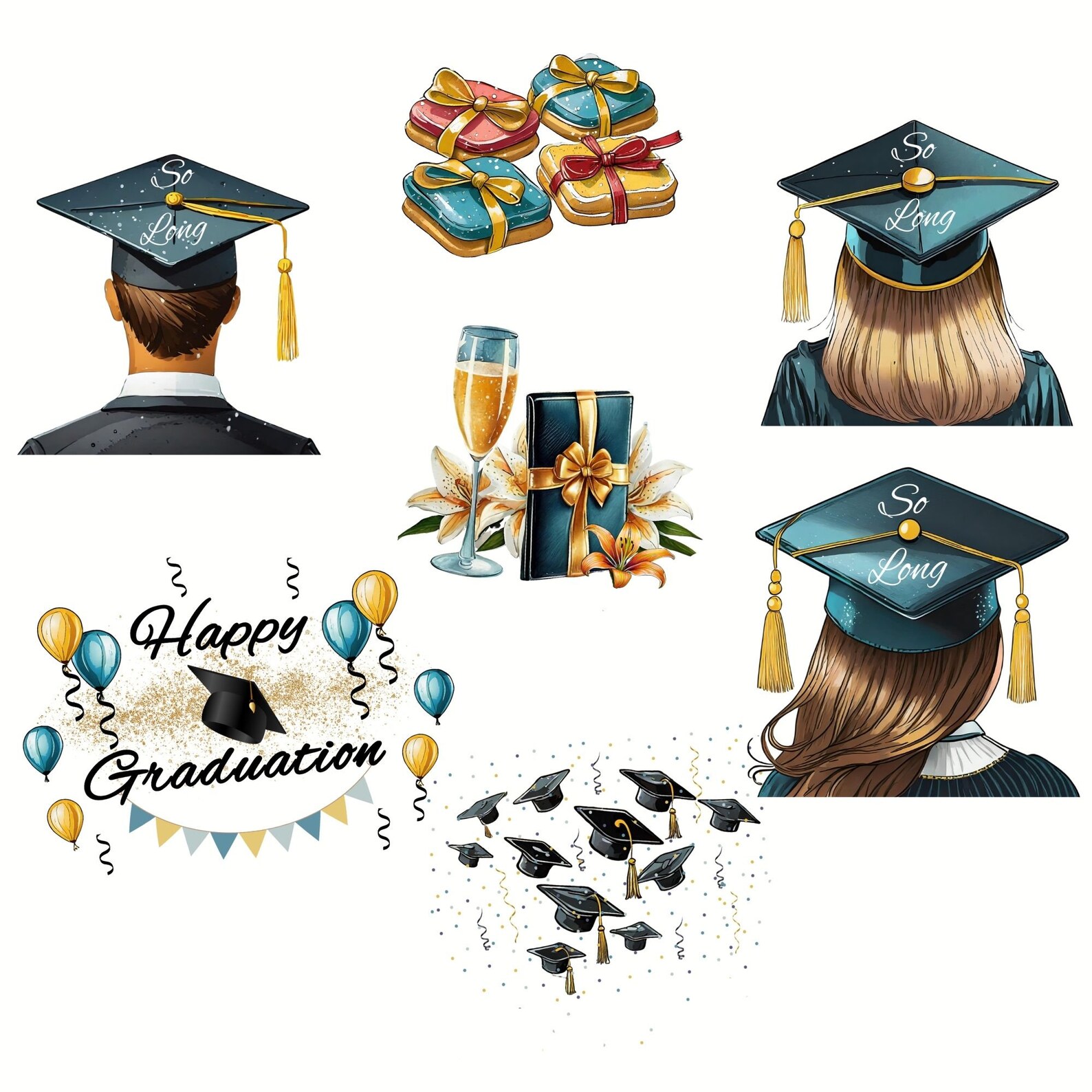 Graduation PNG Clipart Bundle Class of 2024 Graduation Clipart Bundle ...