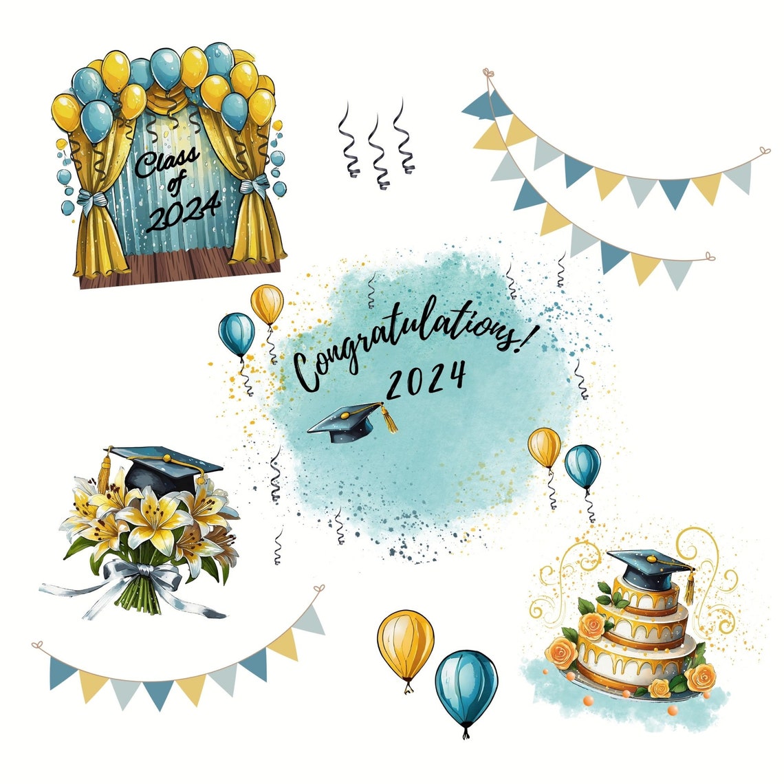 Graduation PNG Clipart Bundle Class of 2024 Graduation Clipart Bundle ...