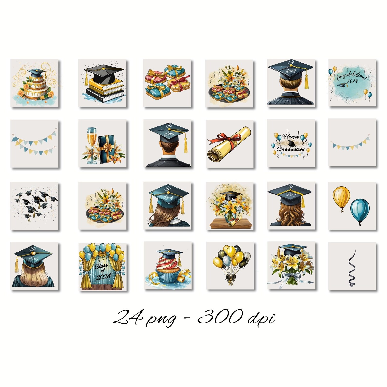 Graduation PNG Clipart Bundle Class of 2024 Graduation Clipart Bundle ...