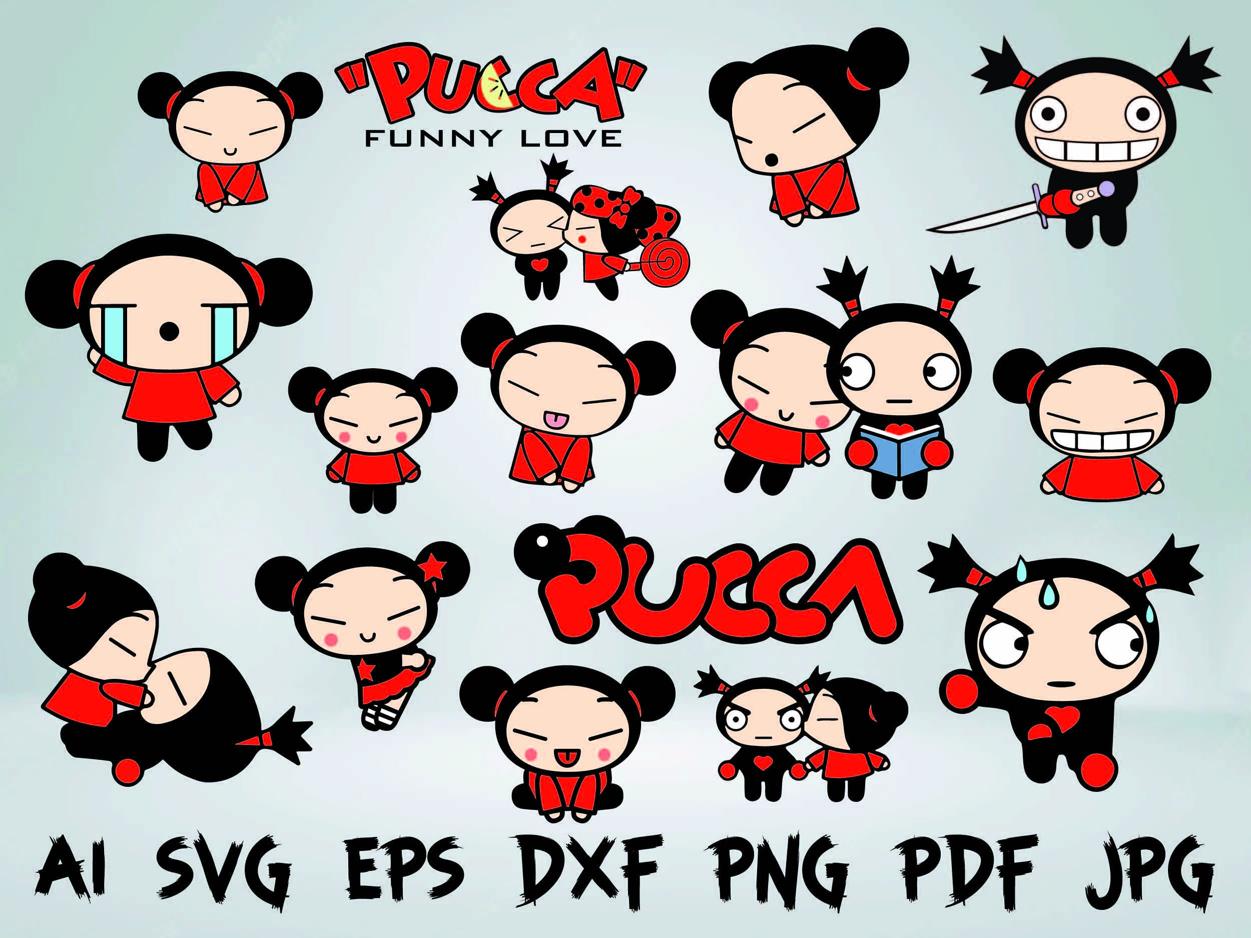Pucca Garu Svg Clipart Cricut Ready Funny Love Vector Logo Bundle ...