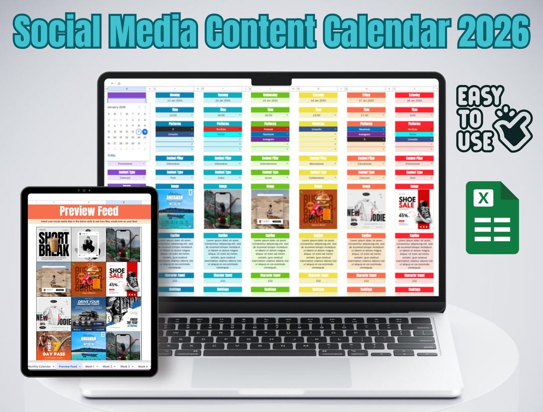 2026 Social Media Content Calendar, Google Sheets Planner (digital ...