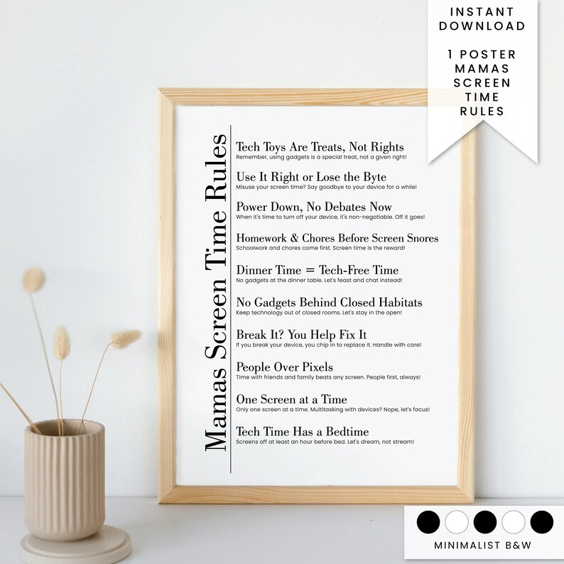 Screen Time Rules Poster, Printable Poster, Trendy Wall Art, Aesthetic ...