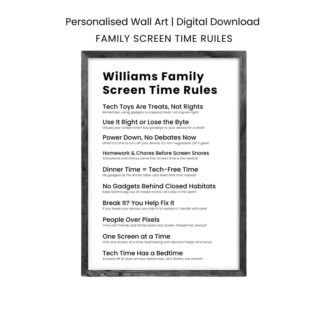 Family Screen Time Rules – Personalized Digital Wall Art, Printable ...