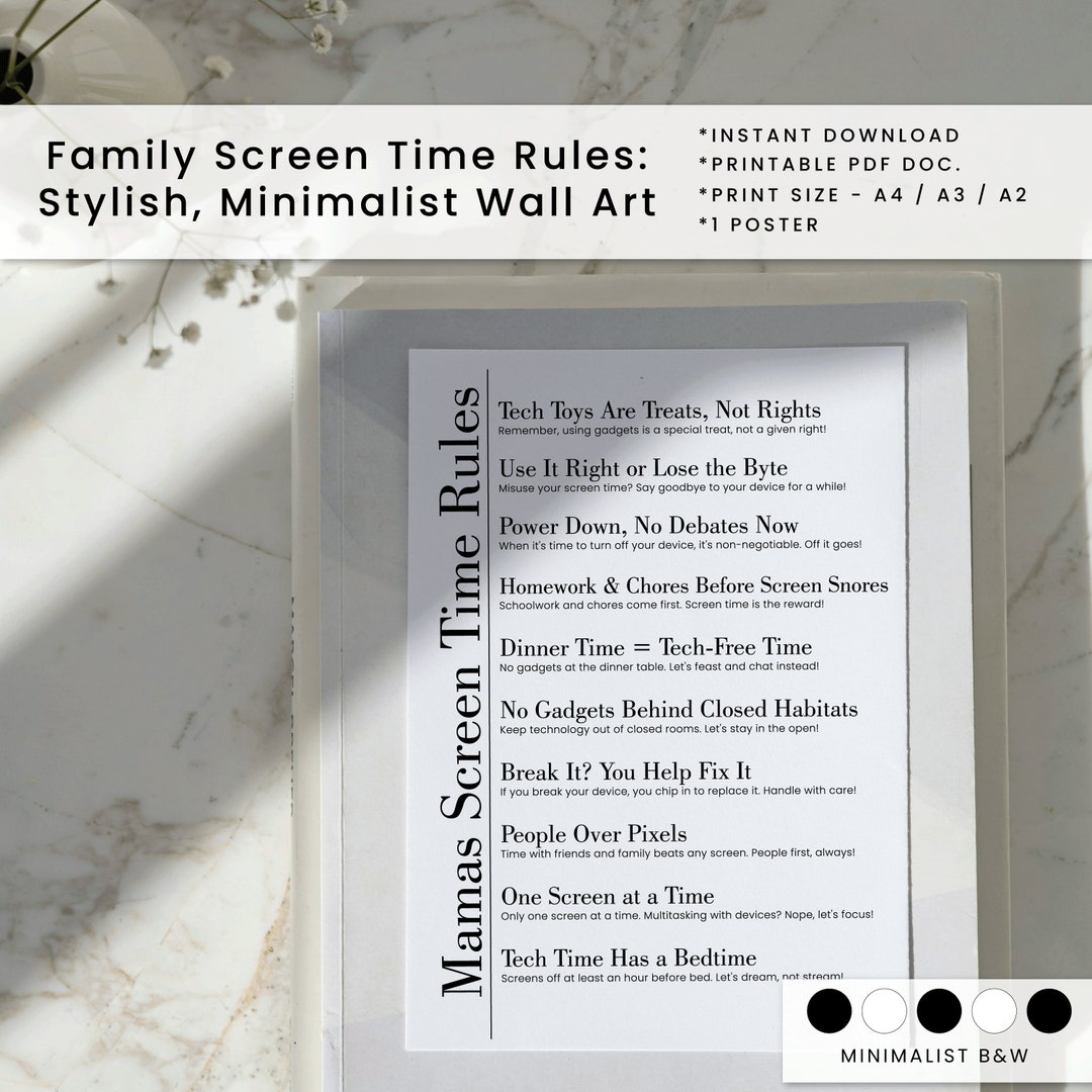 Screen Time Rules Poster, Printable Poster, Trendy Wall Art, Aesthetic ...
