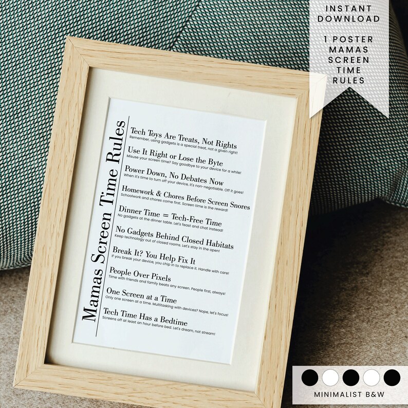 Screen Time Rules Poster, Printable Poster, Trendy Wall Art, Aesthetic ...