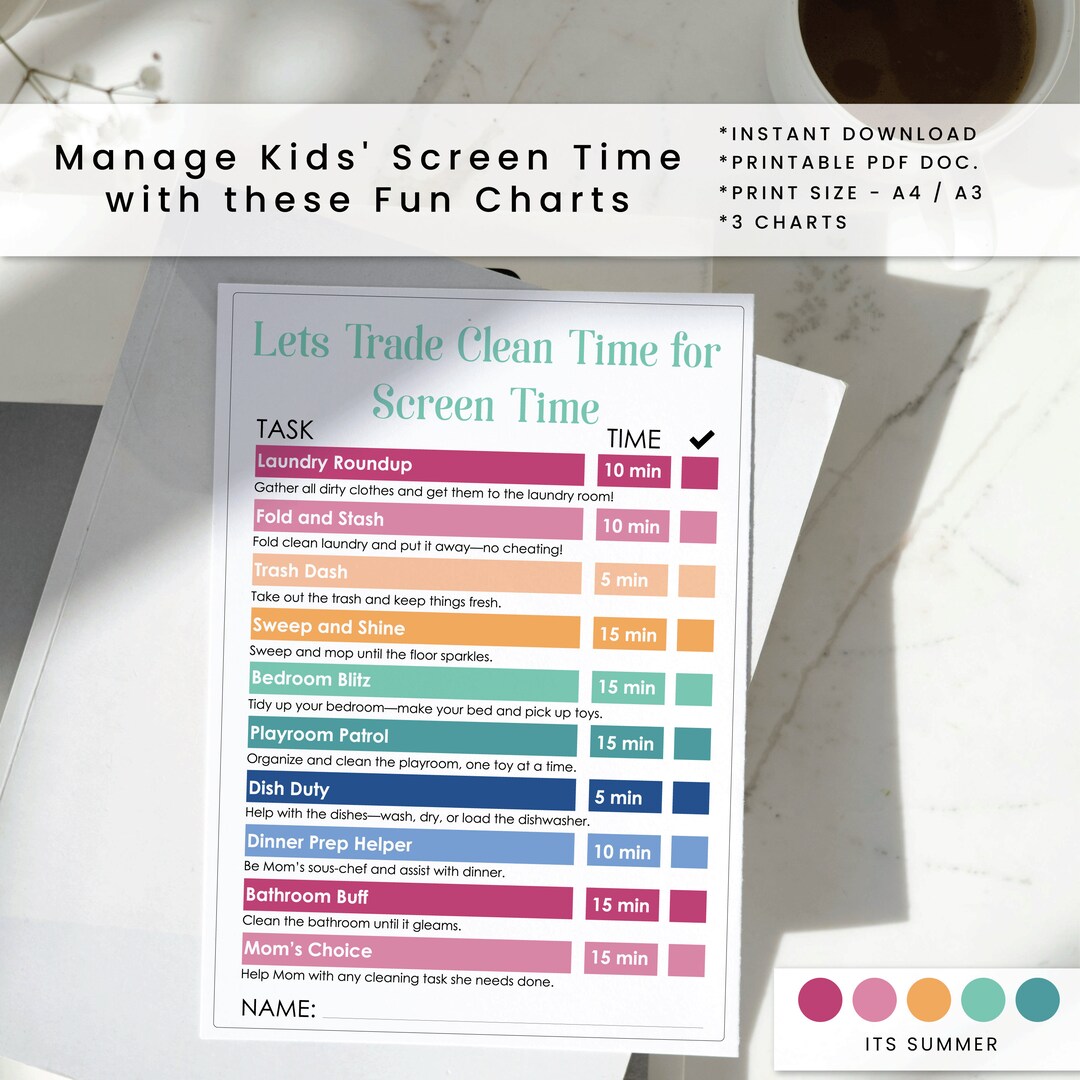 Chore Chart for Kids Screen Time, Printable Behavior Chart ...