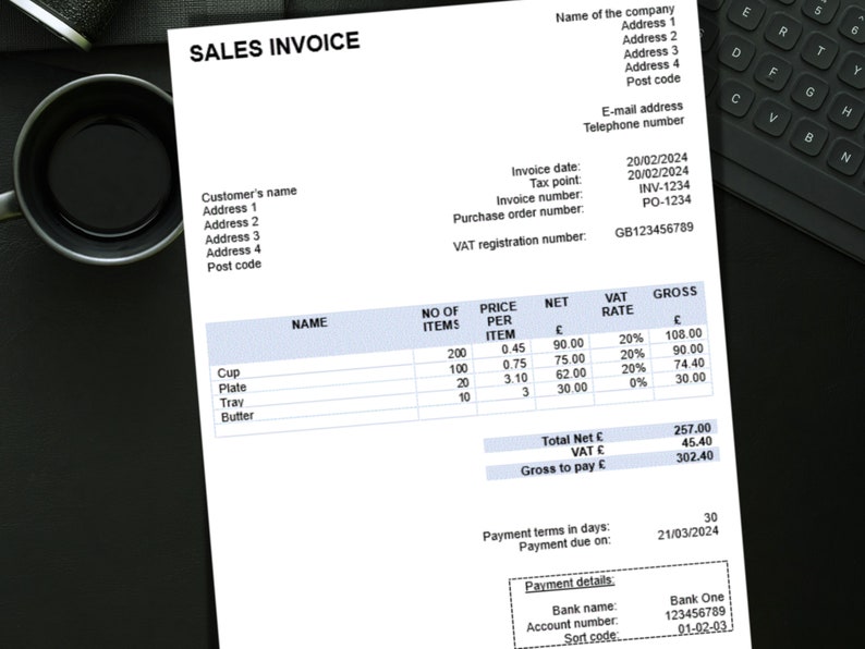 Sales Invoice Template - Etsy
