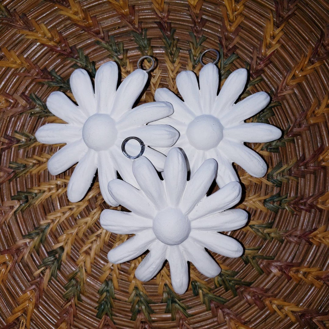 Ceramic Bisque, 3 Ceramic Bisque Flowers, Daisy Pendants, Daisy Blanks ...