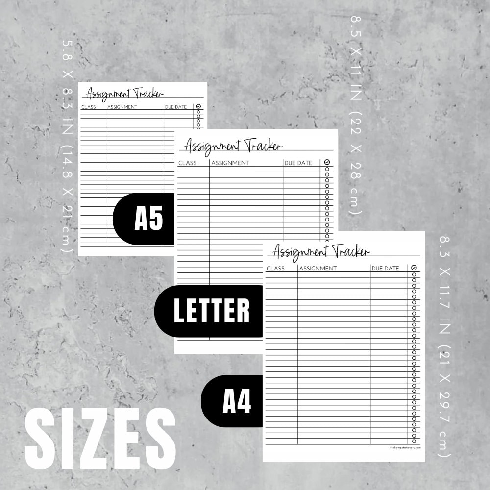 ASSIGNMENT TRACKER A4 A5 LETTER I Printable I Planner I Agenda I Notes ...