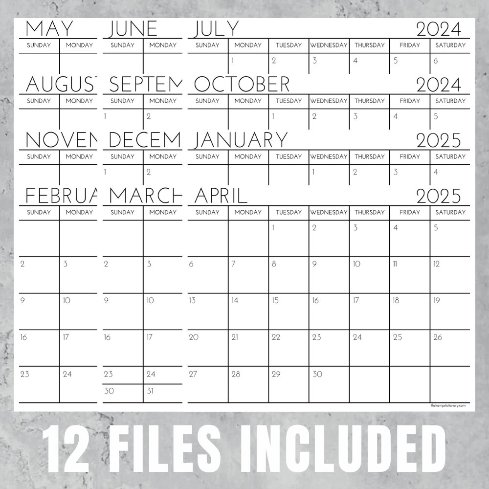 May 2024 April 2025 MONTHLY CALENDAR A4 A5 LETTER I Printable I Planner ...