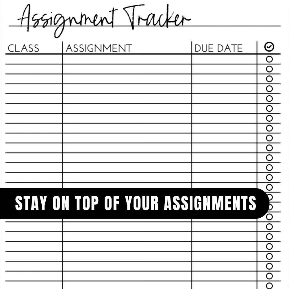 ASSIGNMENT TRACKER A4 A5 LETTER I Printable I Planner I Agenda I Notes ...
