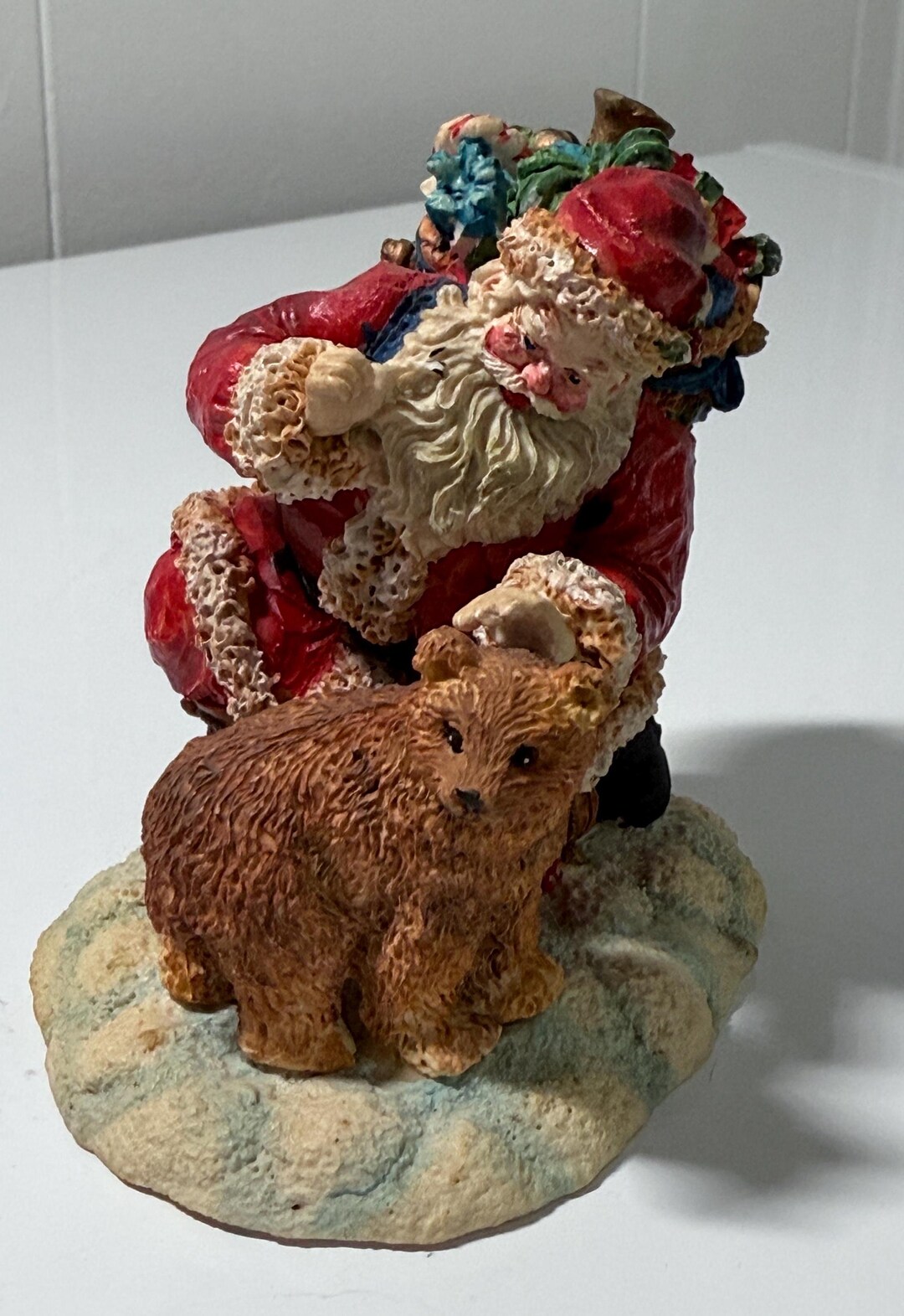 Vintage, 1993, Enesco, Woodland, Santa, Petting a Bear, and a Bag of ...