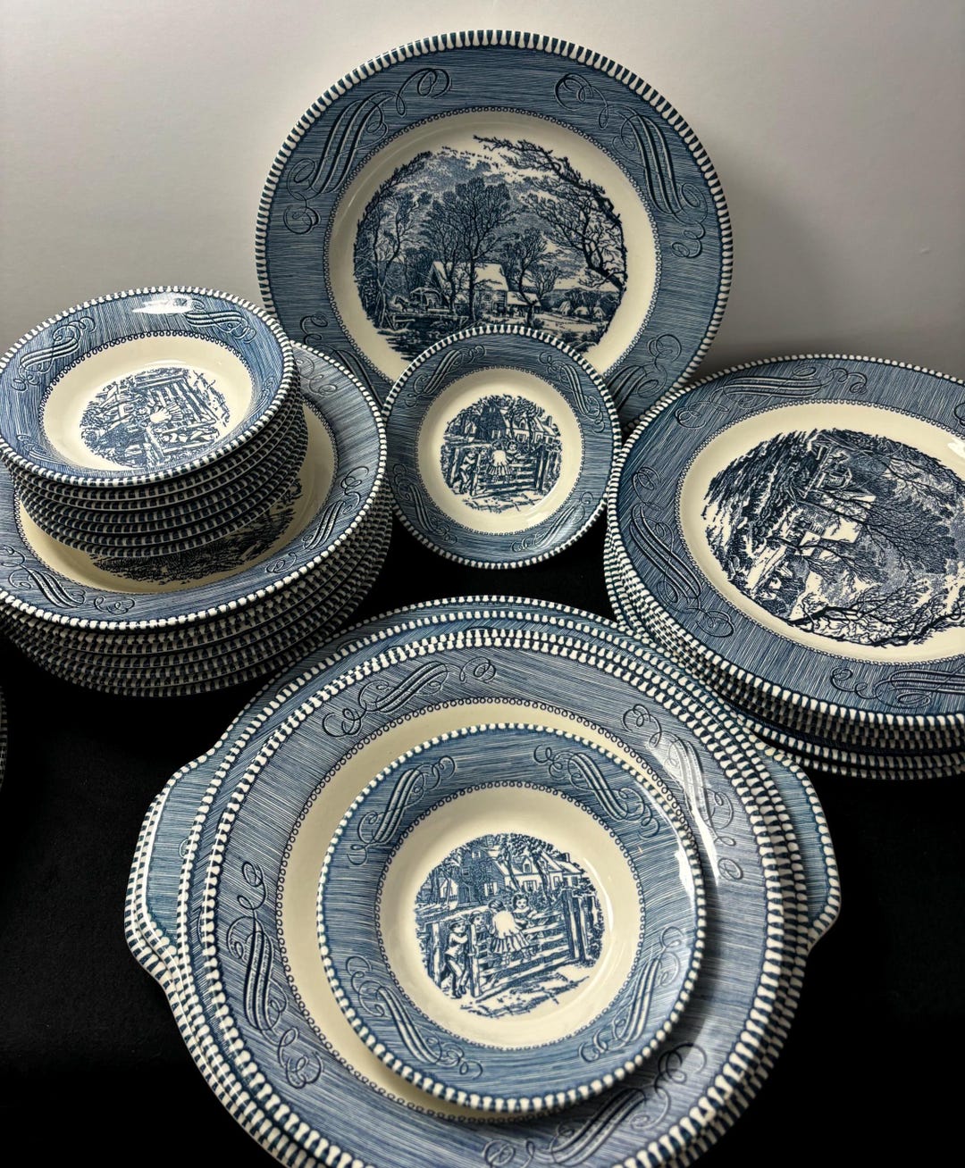 Vintage Currier & Ives Royal China, Blue Harvest Dinnerware - Etsy