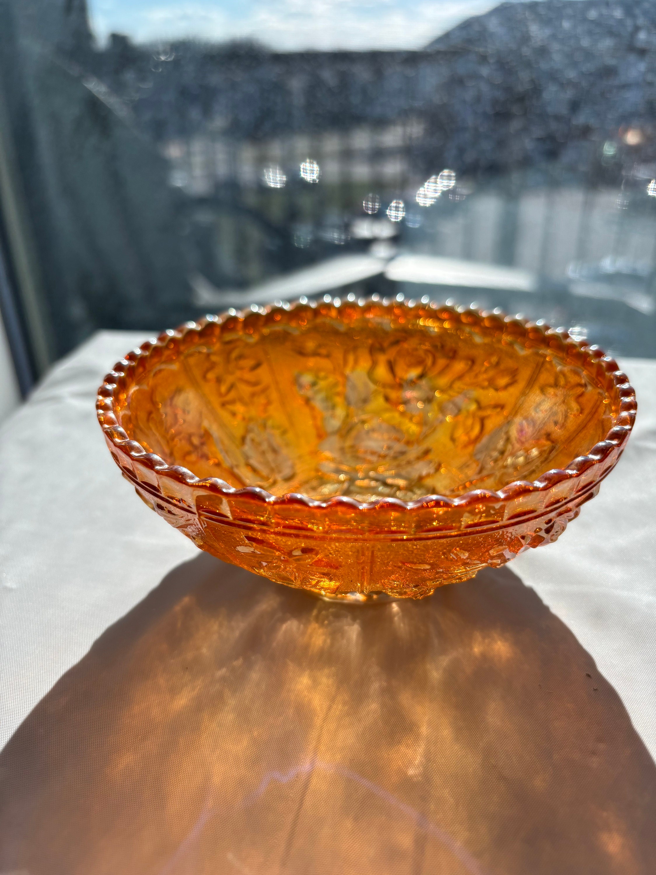 Vintage-imperial Glass Co., Carnival Glass,iridescent Marigold 'open ...