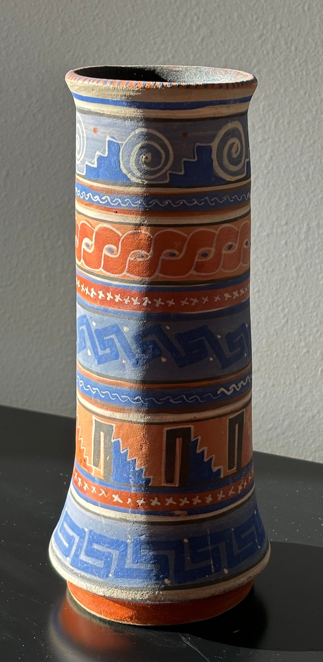 Vintage. Aztec Pottery Vase - Tonala, Mexico Primarily Blue and Orange ...