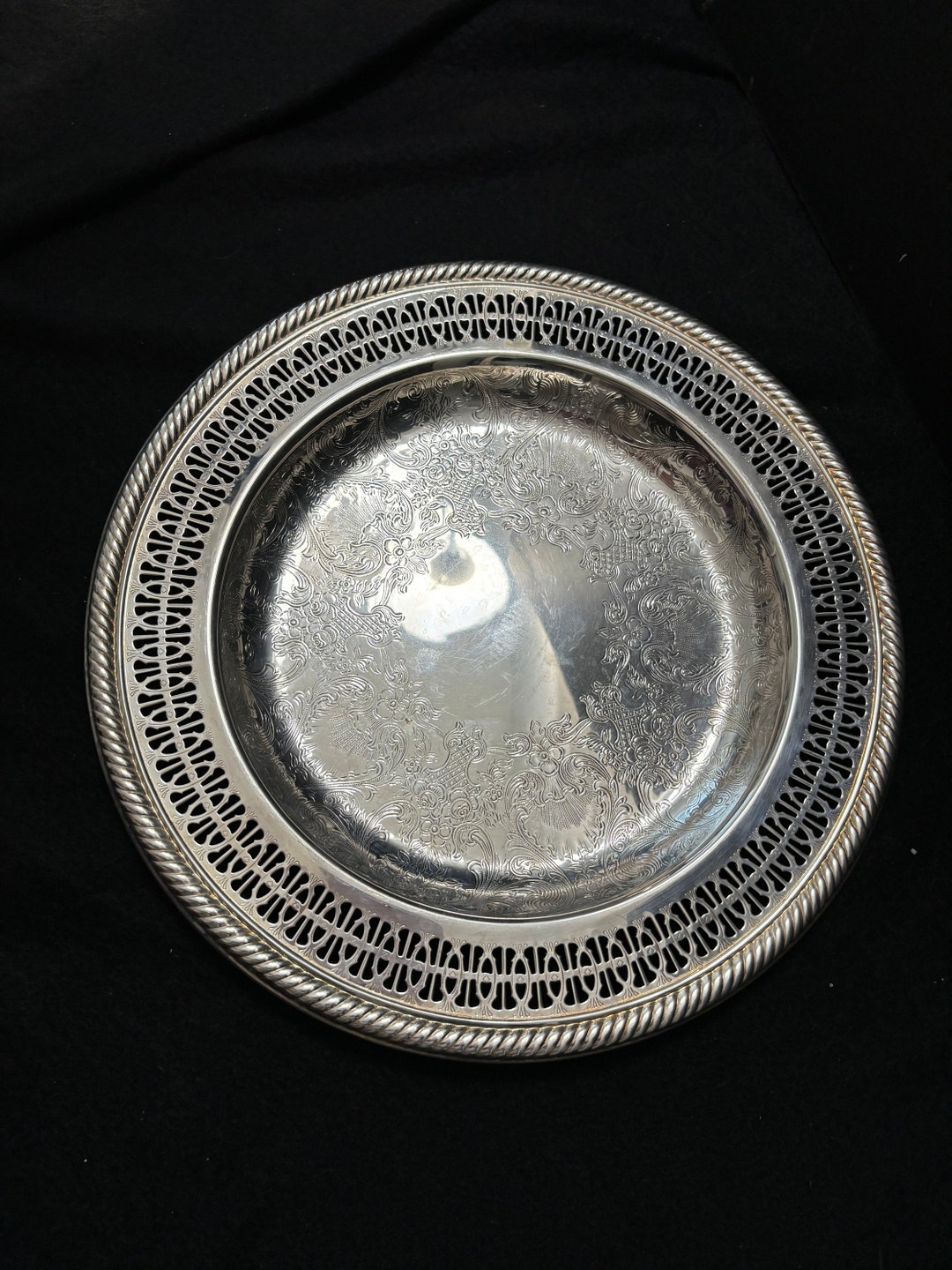 Vintage Wm Rogers Silver Plate Round 10 Reticulated Top & Rope Edge ...