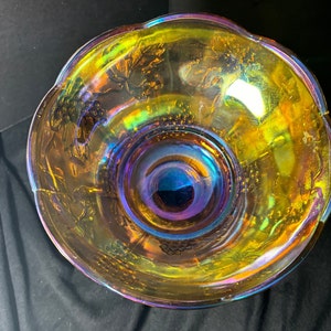 Vintage - Indiana Carnival Glass- Iridescent Amber Colored Harvest ...