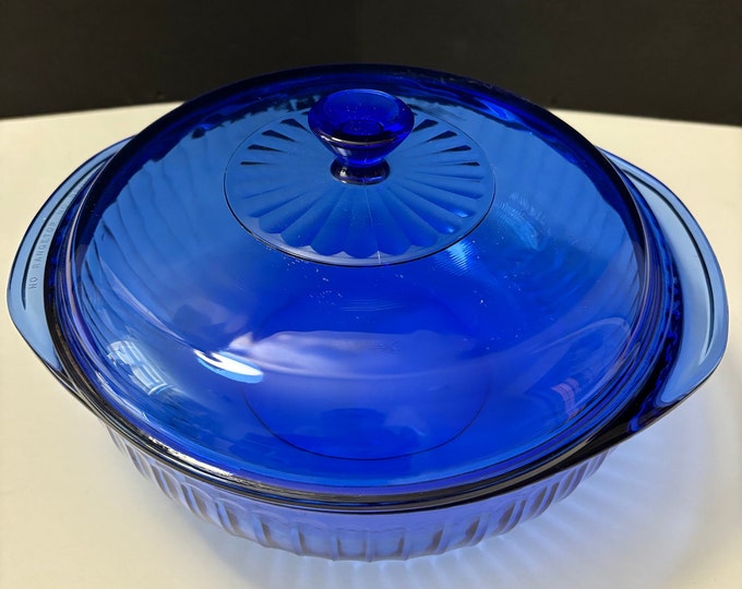 Vintage, Pyrex Cobalt Blue 2qt Ribbed Bowl With Handles, and Lid ...