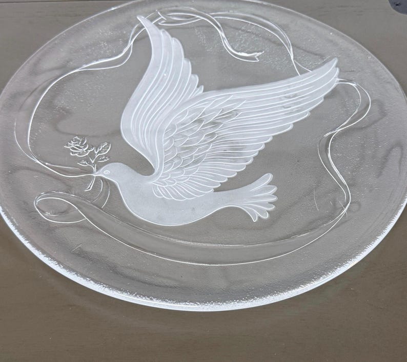 Vintage, LE Smith, Glass Dove Platter, 13 Inches in Diameter, Frosted ...