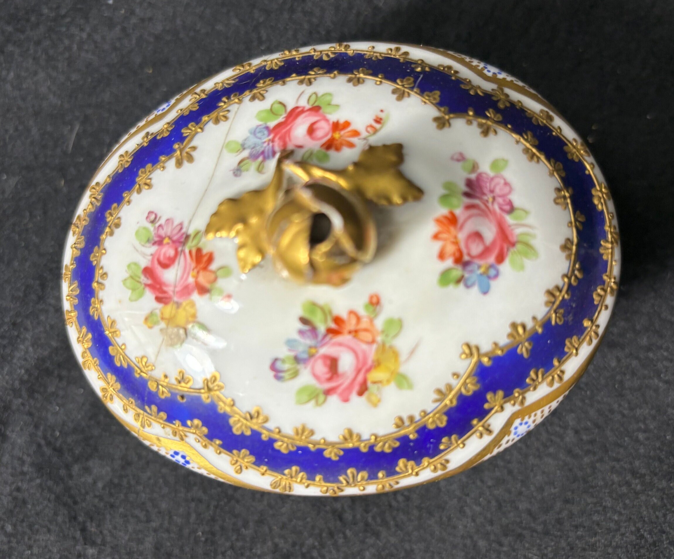 Antique Sevres Gilt Cobalt Porcelain French Lidded Trinket Box C.1753 5 ...