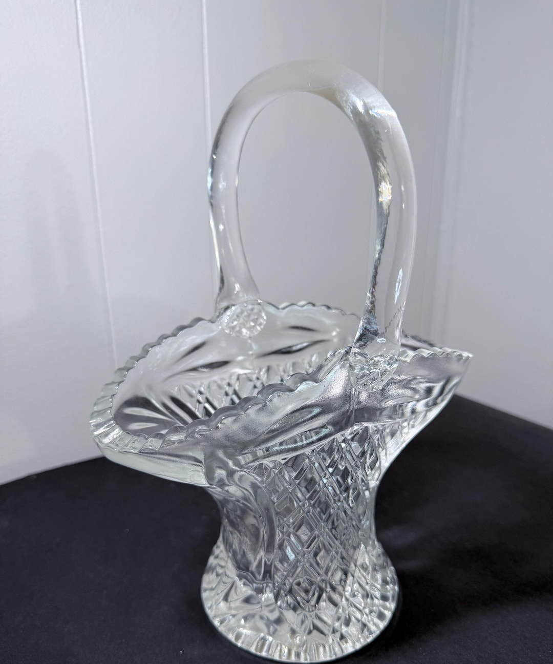 Vintage, Princess House, Diamond, Cut, Crystal, Basket, With Handle ...
