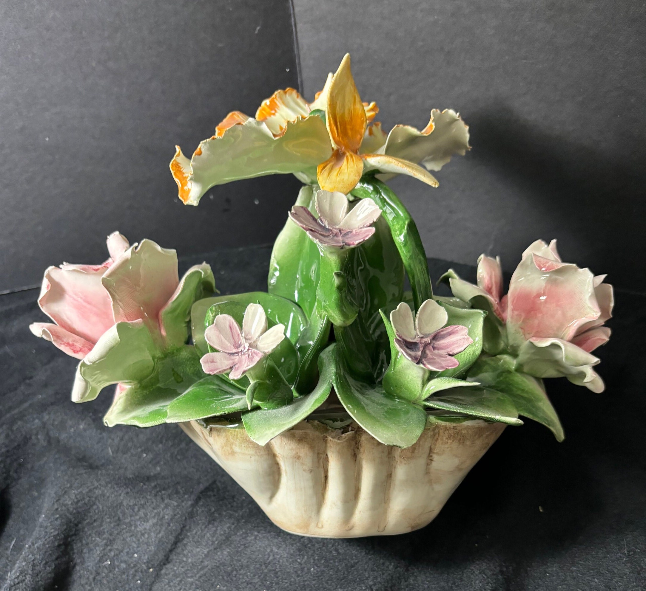 Antique/vintage -capodimonte Porcelain Flower Basket, Capodimonte Crown ...