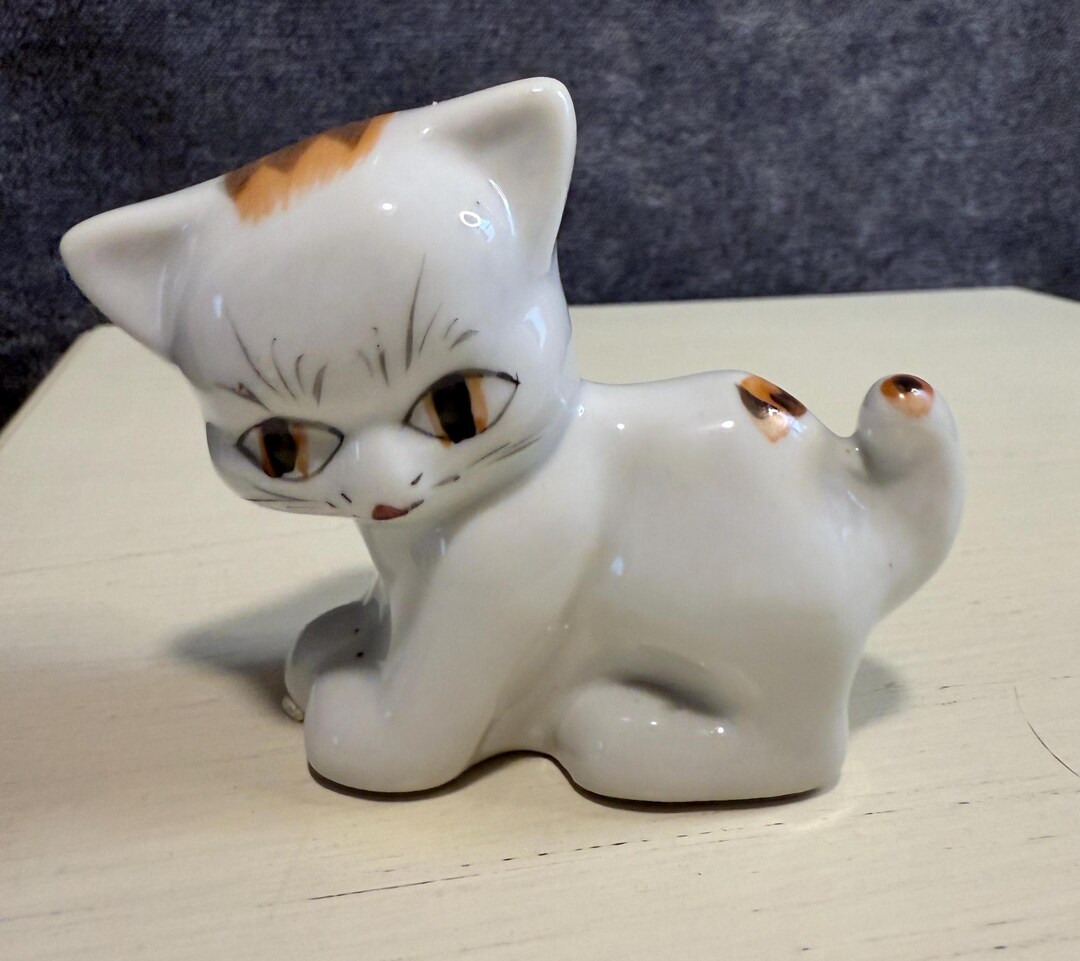 Vintage, Ceramic, White, Tortoiseshell, Cat, Figurine, China, Kitten ...