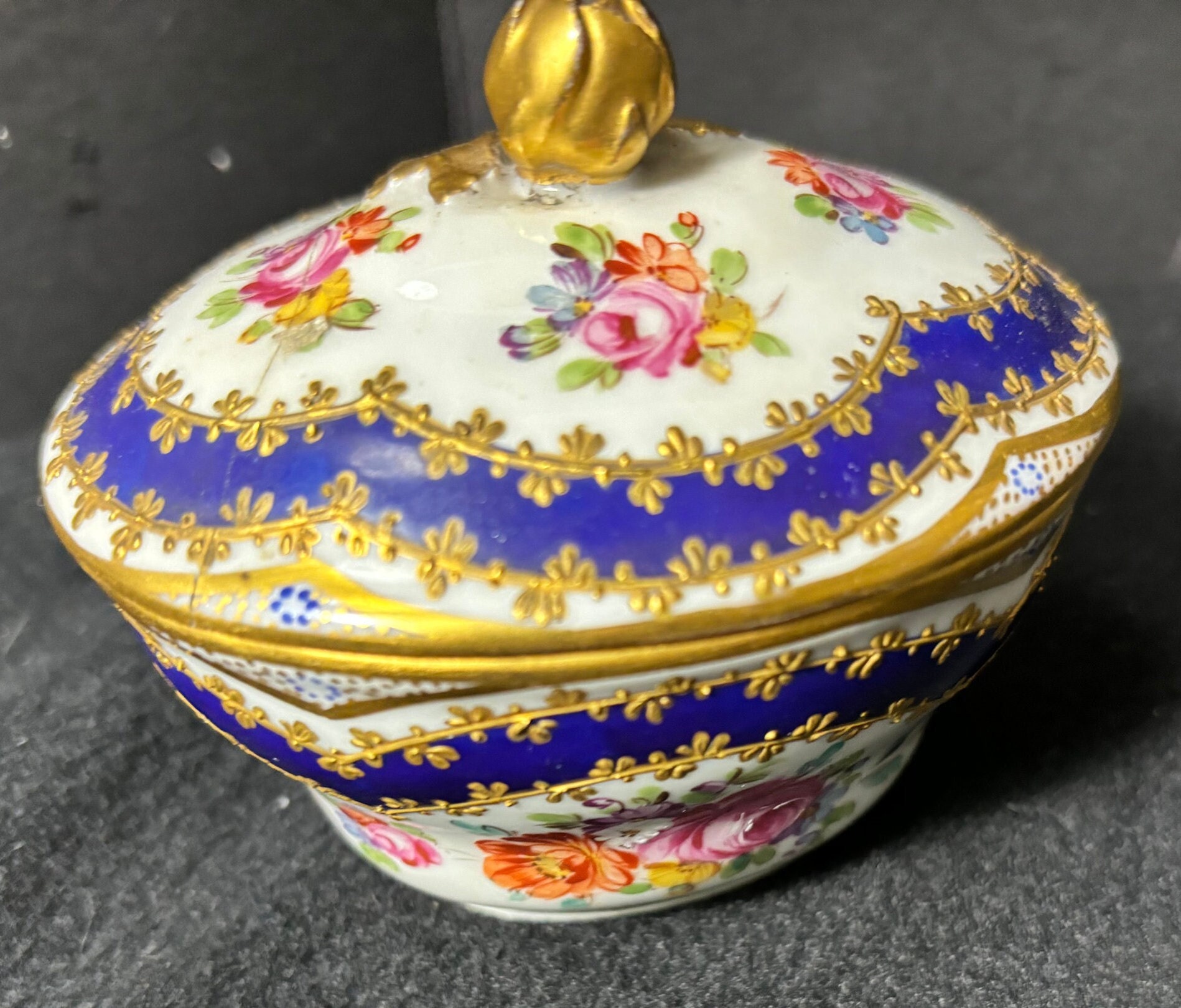 Antique Sevres Gilt Cobalt Porcelain French Lidded Trinket Box C.1753 5 ...
