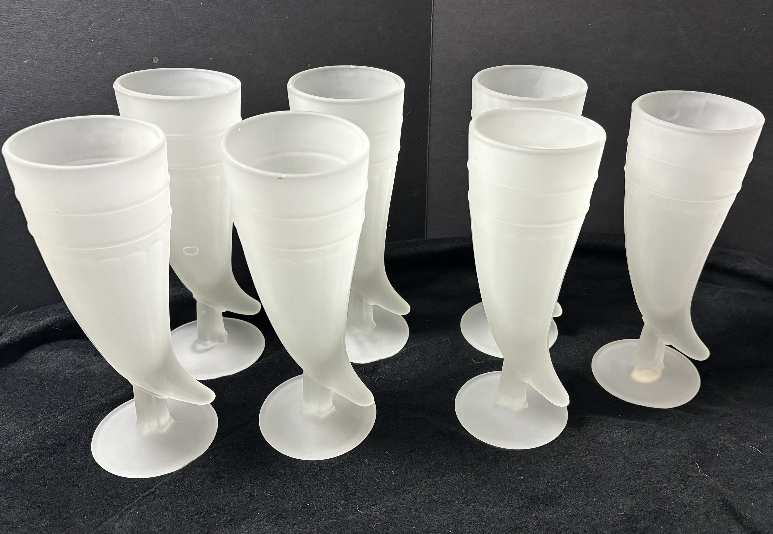 Vintage - Tiara Frosted Power Horn Shaped Glasses, Set of 7 Glasses 9 ...