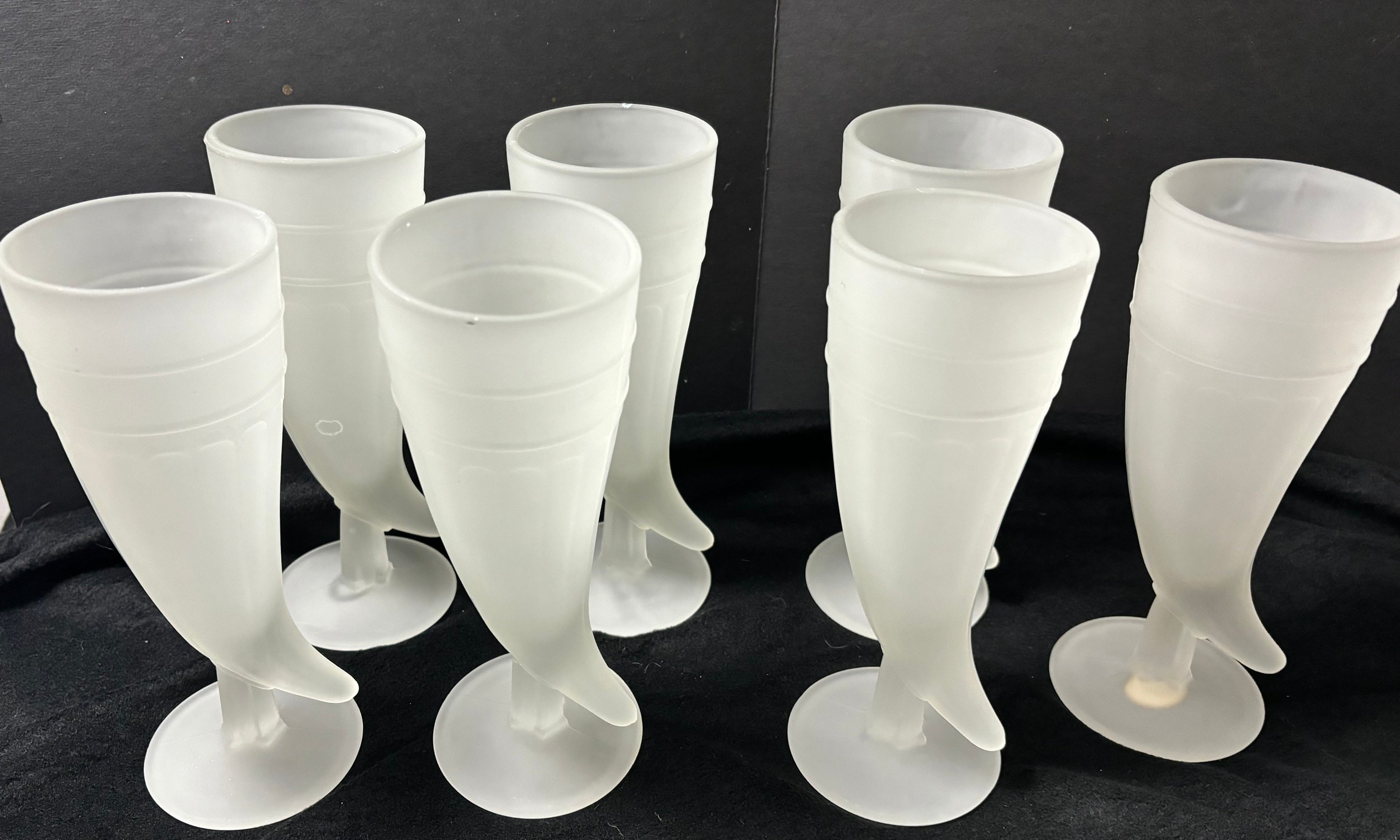 Vintage - Tiara Frosted Power Horn Shaped Glasses, Set of 7 Glasses 9 ...
