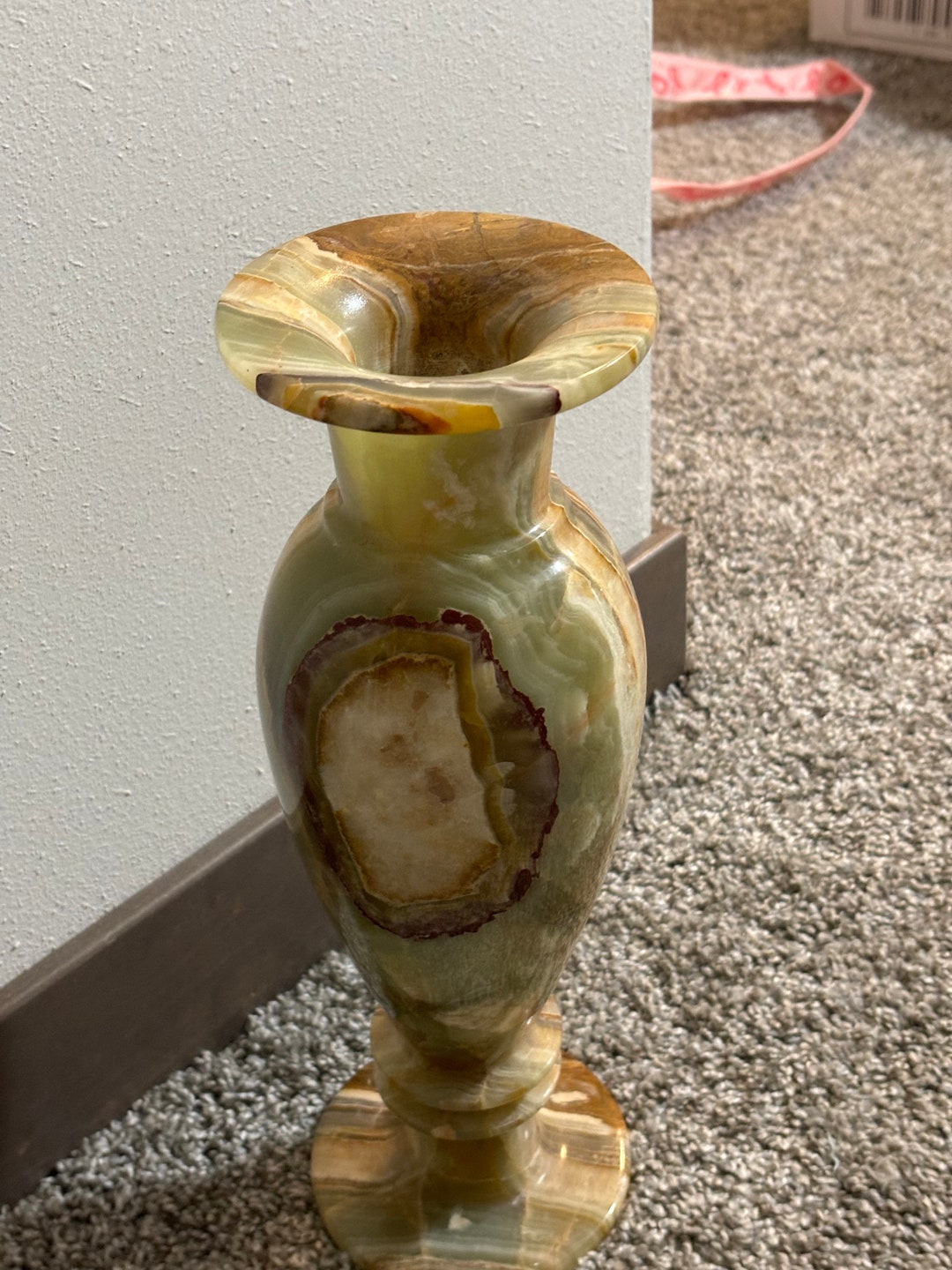 Vintage Green Onyx Vase With a Baluster Shape, Beautiful Stone Markings ...