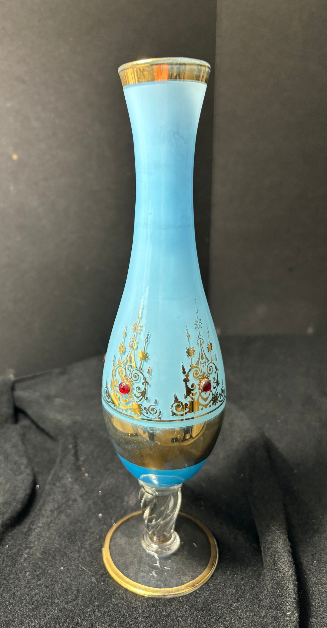 Vintage- Opaline Fluted Glass Vase With Gold Band, Design and Trim, and ...