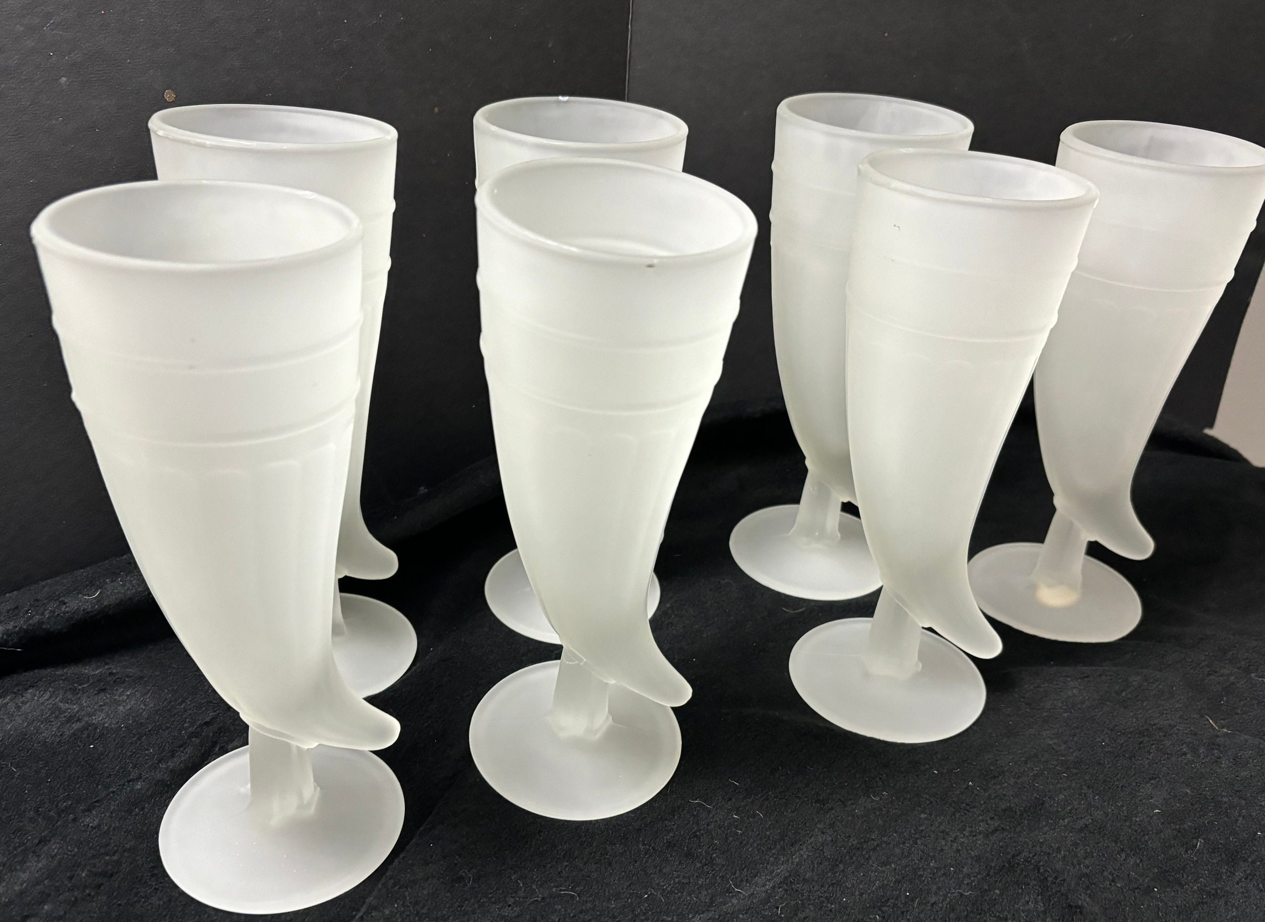 Vintage Tiara Frosted Power Horn Shaped Glasses, Set of 7 Glasses 9 ...