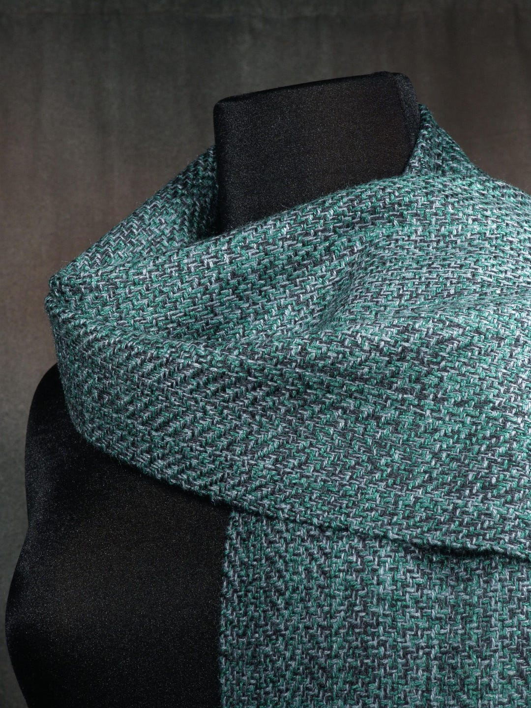Green Slate Tweed Scarf / Handwoven Scarf / Merino Wool Scarf / Winter ...