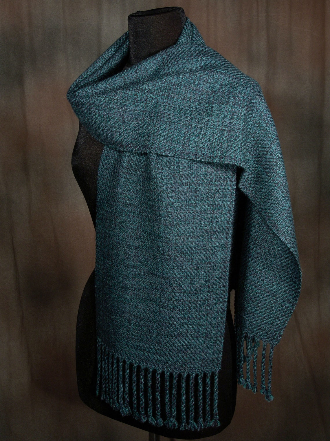 Dark Teal Scarf / Handwoven Scarf / Merino Wool Scarf / Winter Scarf ...