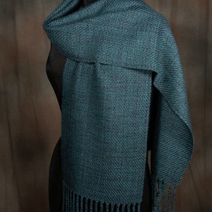 Dark Teal Scarf / Handwoven Scarf / Merino Wool Scarf / Winter Scarf ...