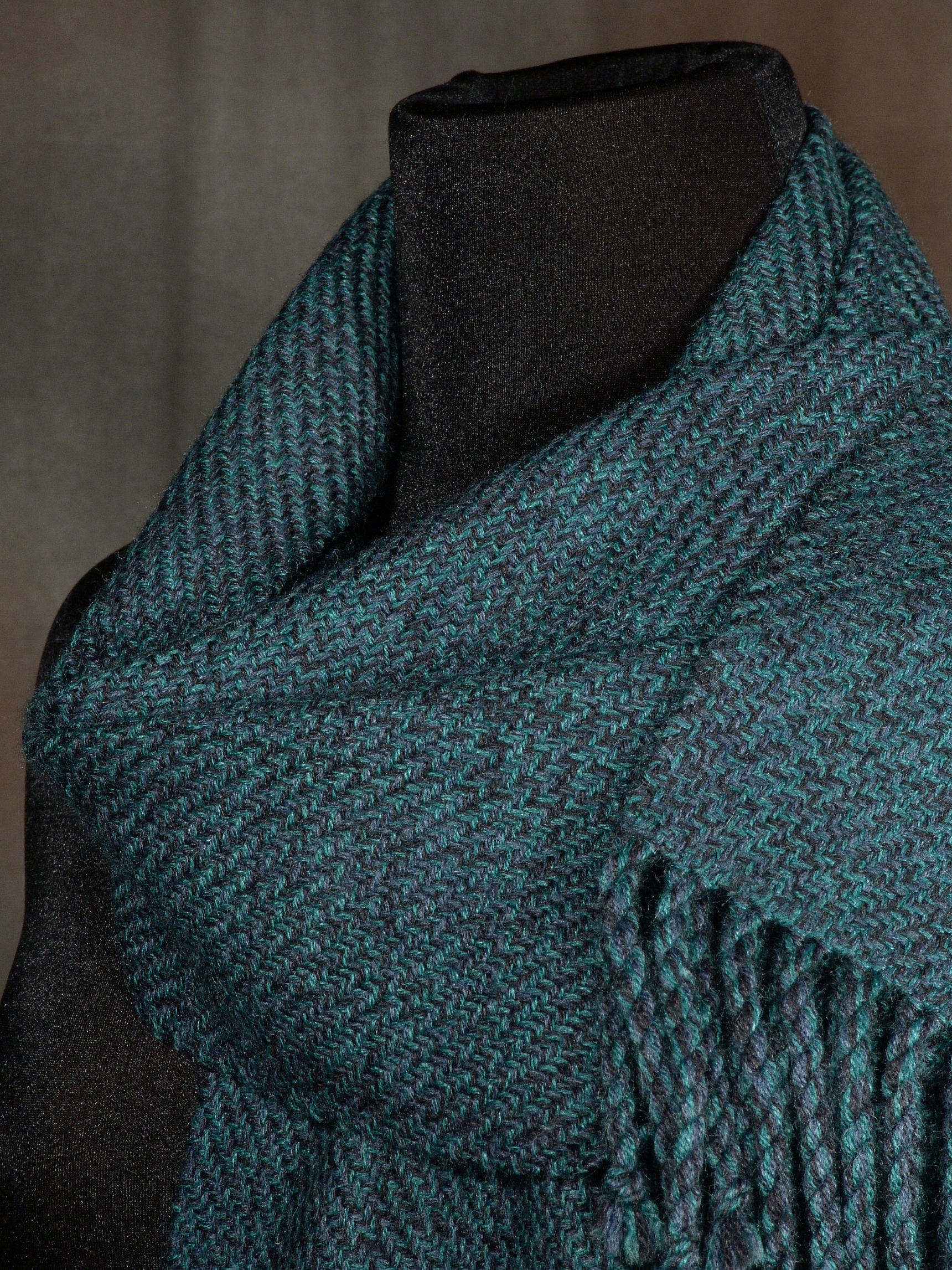 Dark Teal Scarf / Handwoven Scarf / Merino Wool Scarf / Winter Scarf ...